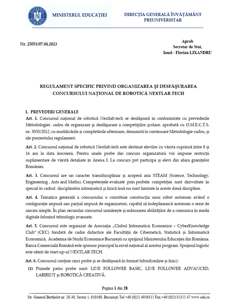 Regulament Specific CN Robotica Nextlabtech Ed 2023 | PDF | Technology & Engineering