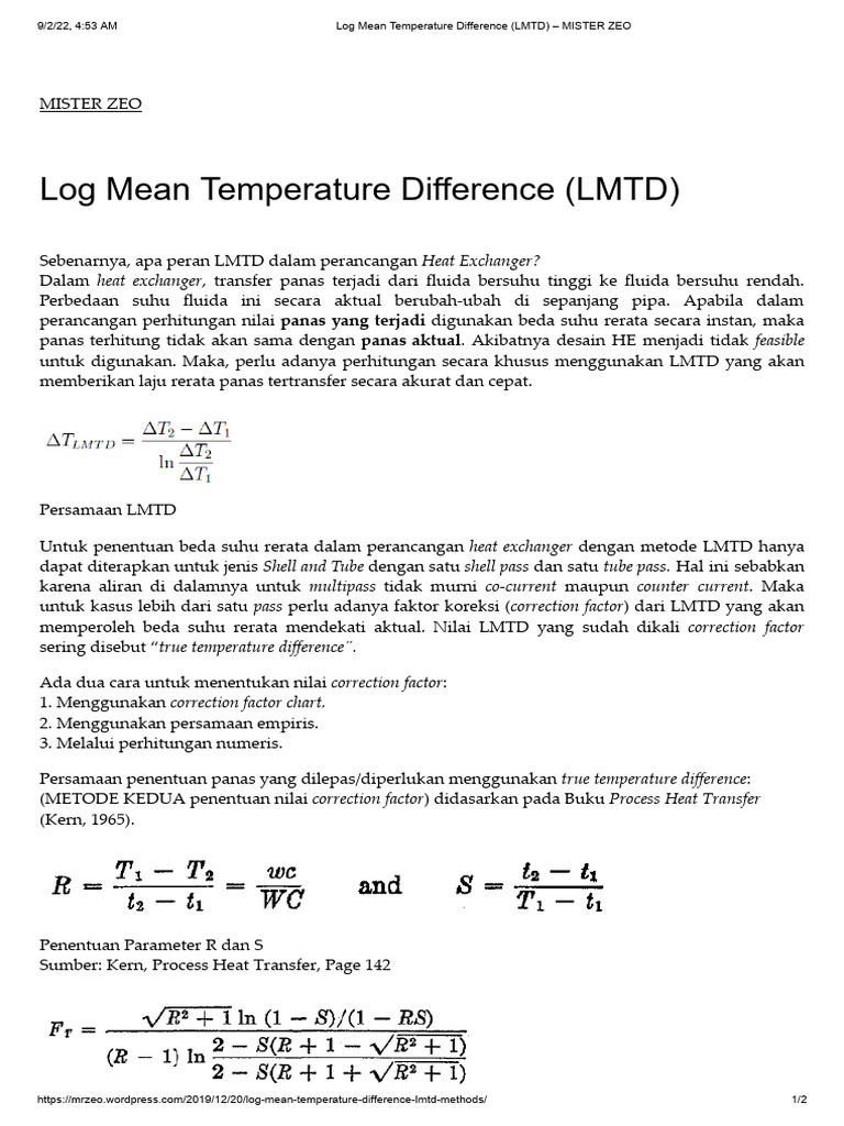 Log Mean Temperature Difference (LMTD) – MISTER ZEO | PDF