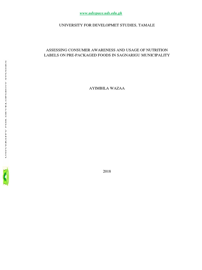 Assessing Consumer Awareness and Usage of Nutrition Labels On Pre-Packaged Foods in Sagnarigu ...