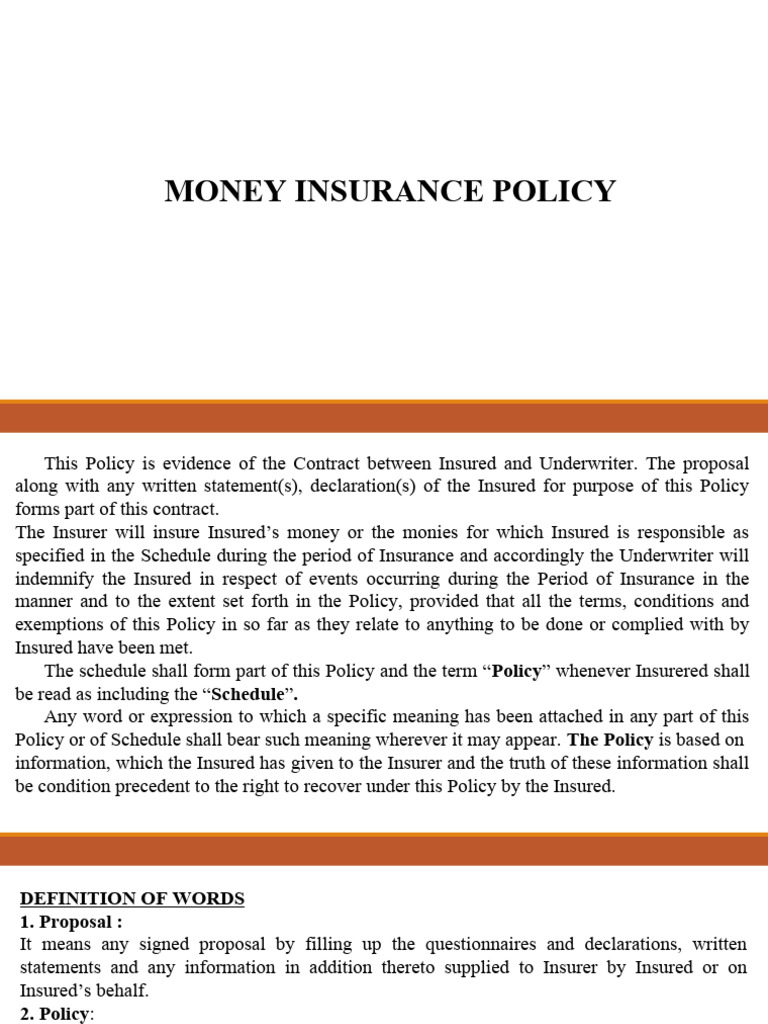 Money Insurance Policy | PDF