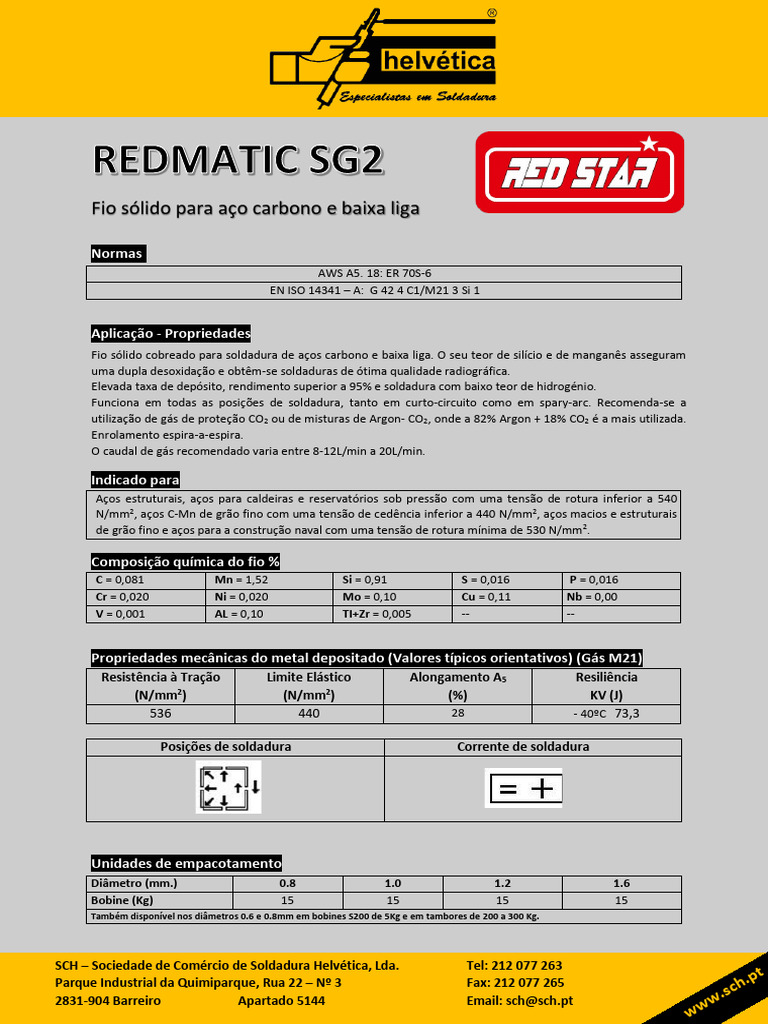 Fio Redmatic sg2 Ficha Tecnica 22 | PDF | Aço | Materiais de construção