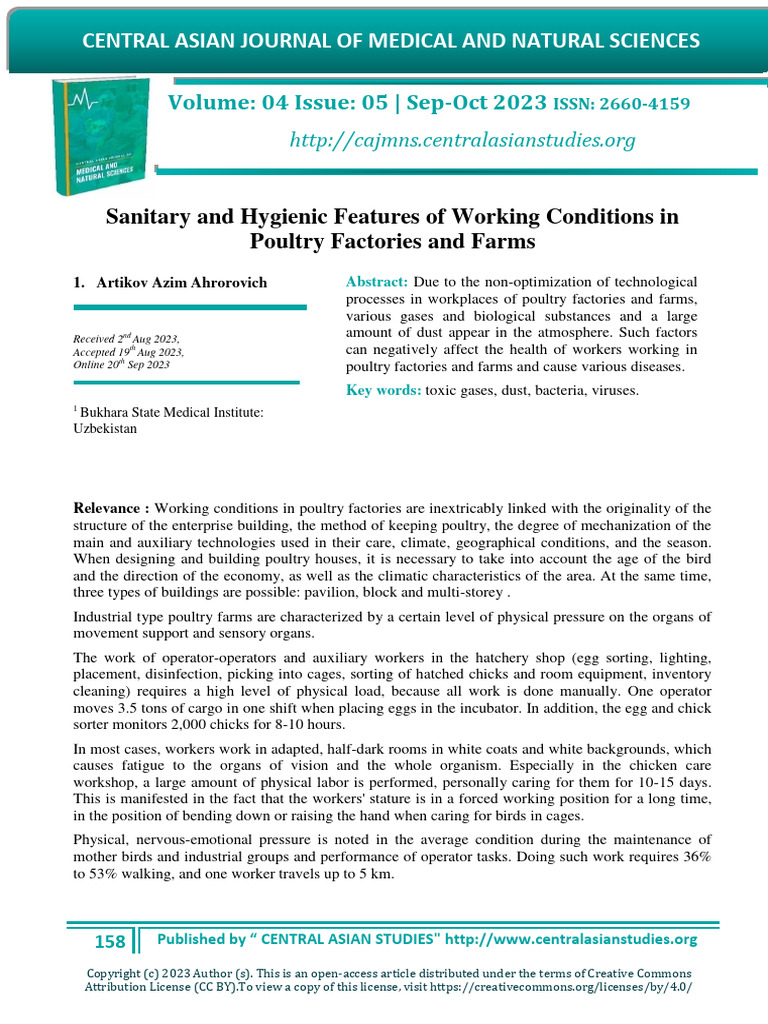Sanitary and Hygienic Features of Working Conditions in Poultry ...