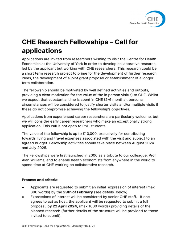 CHE Fellowship - Call - For - Applications - 2024 - FINAL | PDF ...