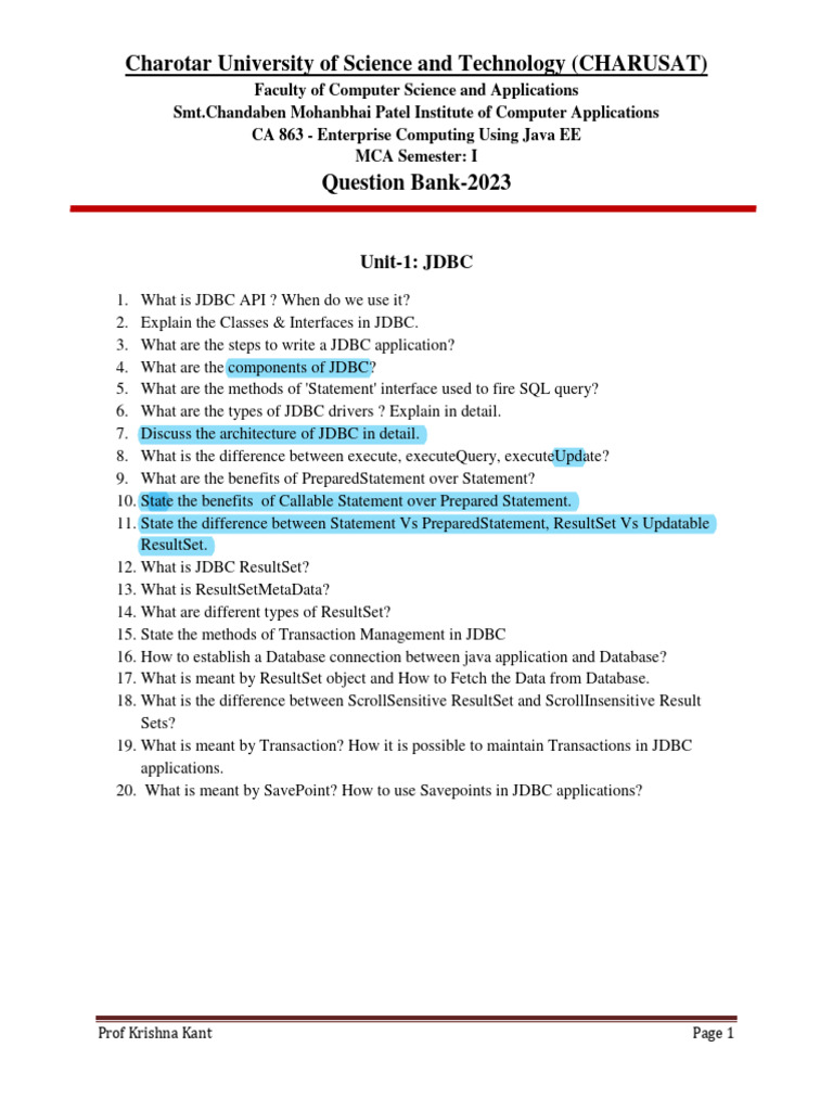 MCA 2023 Question Bank: Java EE | PDF | Computer Data | Computer Science