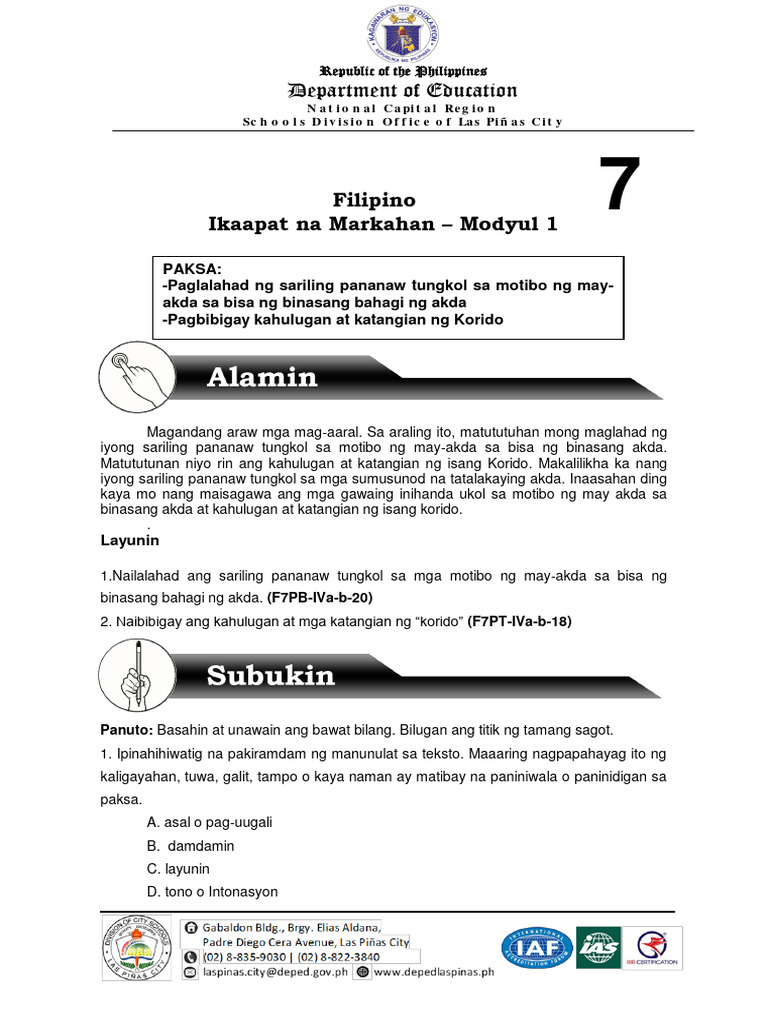 Adm 4THQ Module 1 4 Filipino7 | PDF