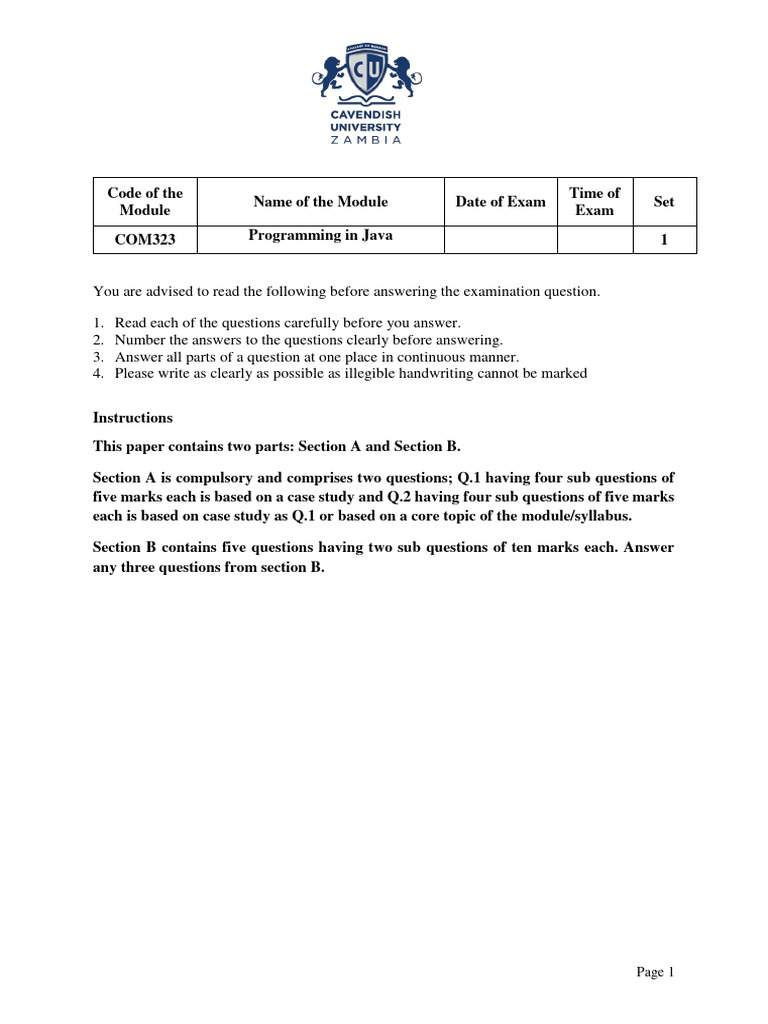 Com323 Programming In Java May 2023 Set 1 Rubric Pdf Java Programming Language Computer 9185