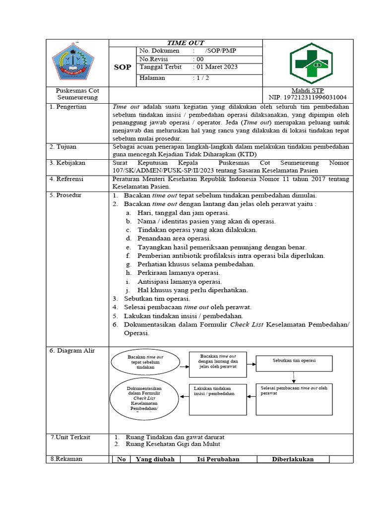 Prosedur Time Out Pembedahan di Puskesmas | PDF | Sains & Matematika