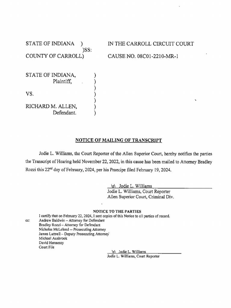 2024 02 22 - Notice of Mailing Transcript - Delphi in - Ra PDF | PDF ...