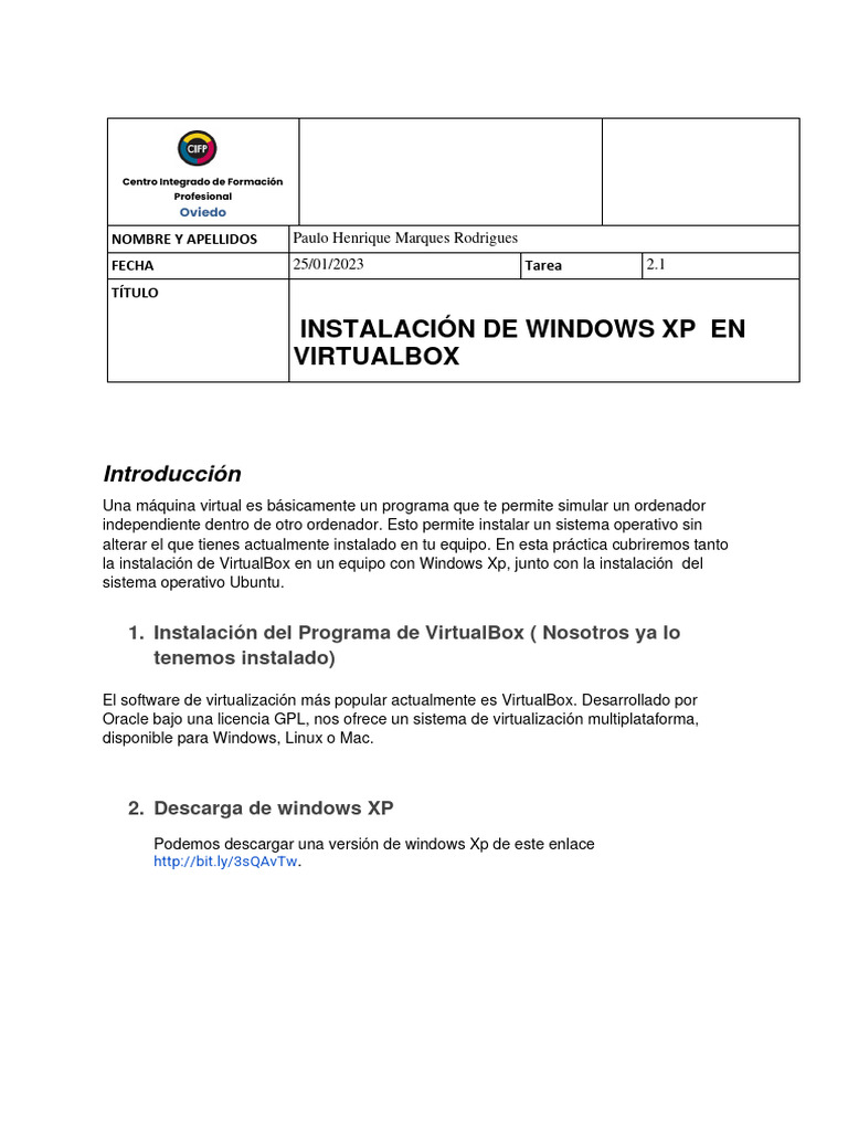 Instalación de Windows XP en VirtualBox | PDF | Microsoft Windows | Windows XP
