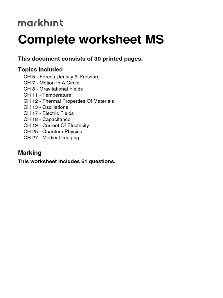 Comprehensive Physics Worksheet | PDF | Teaching Methods & Materials ...