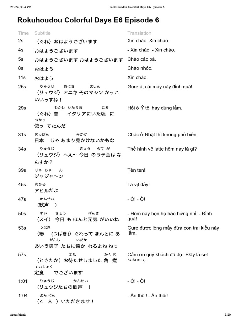 Rokuhoudou Colorful Days E6 Episode 6 | PDF