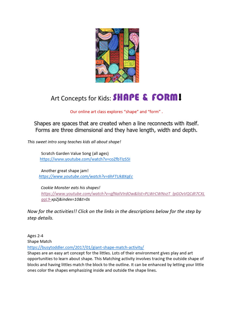 SPP Art Is For Everyone Virtual Art Class - Shape | PDF