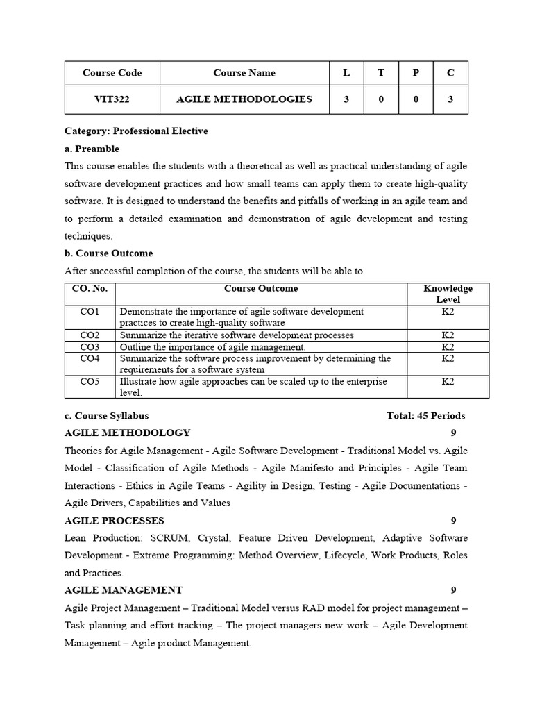 Agile Methodologies Syllabus | PDF | Agile Software Development | Software Development Process