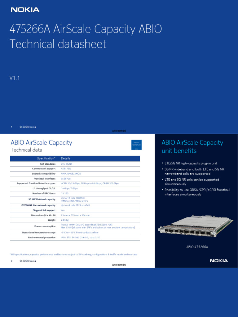 ABIO AirScale Capacity - Datasheet | PDF | Lte (Telecommunication) | Nokia
