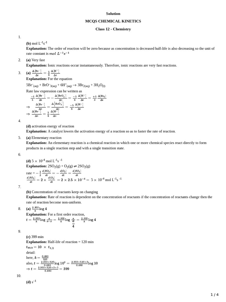 AK Mcqs Chemical Kinetics | PDF | Reaction Rate | Reaction Rate Constant