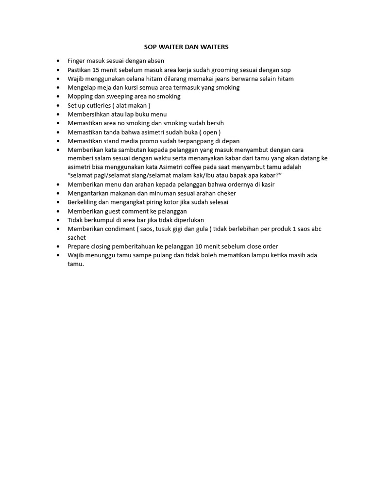 Sop Waiter Dan Waiters | PDF