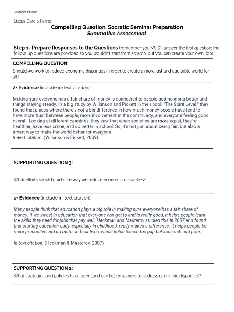 Lucas Garcia-Question Socratic Seminar | PDF | Economic Inequality ...