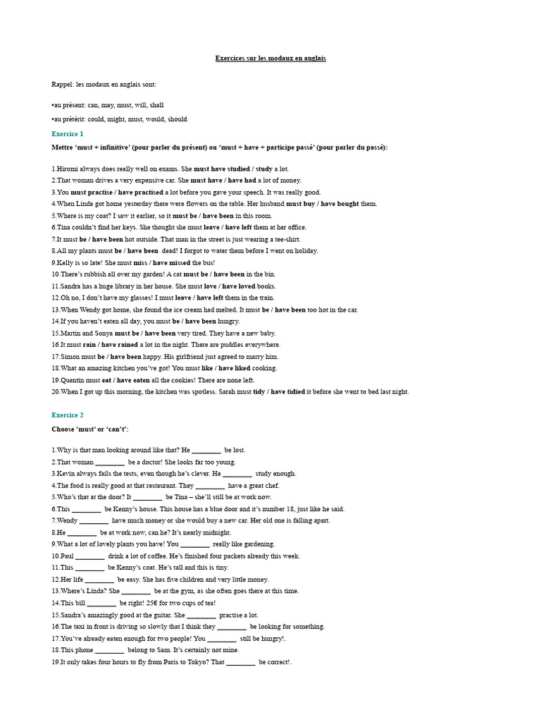 Exercice Modaux Anglais 51 | PDF