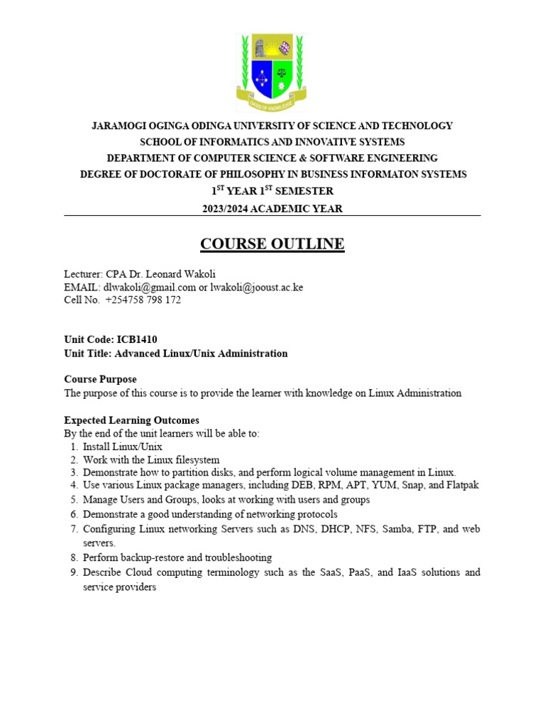 ICB1410 Advanced Linux-Unix Administration Course Outline | PDF | Linux | File System