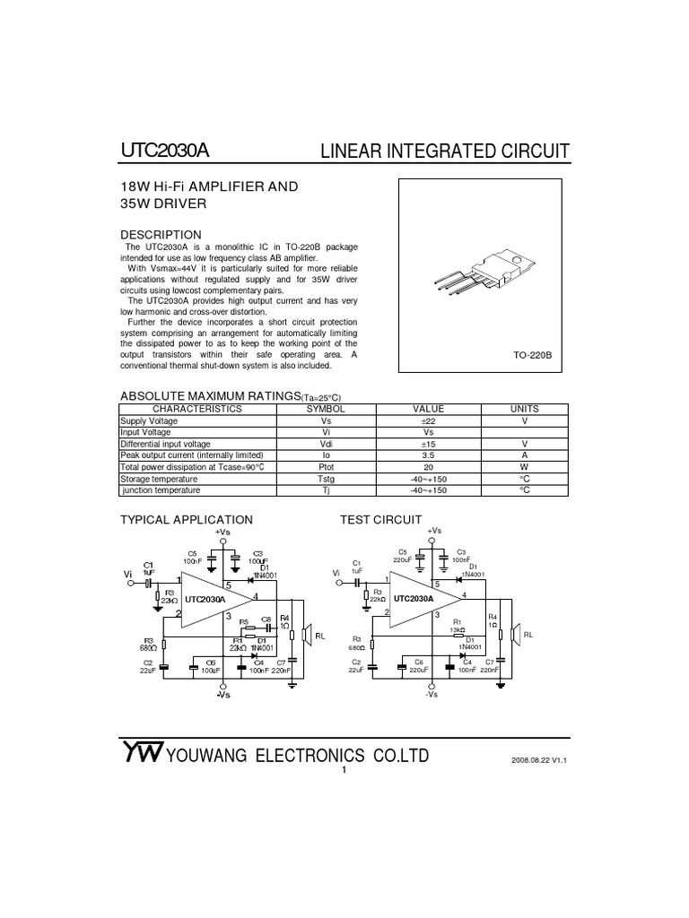 YW-UTC2030A Datasheet | PDF | Amplifier | Electronic Filter