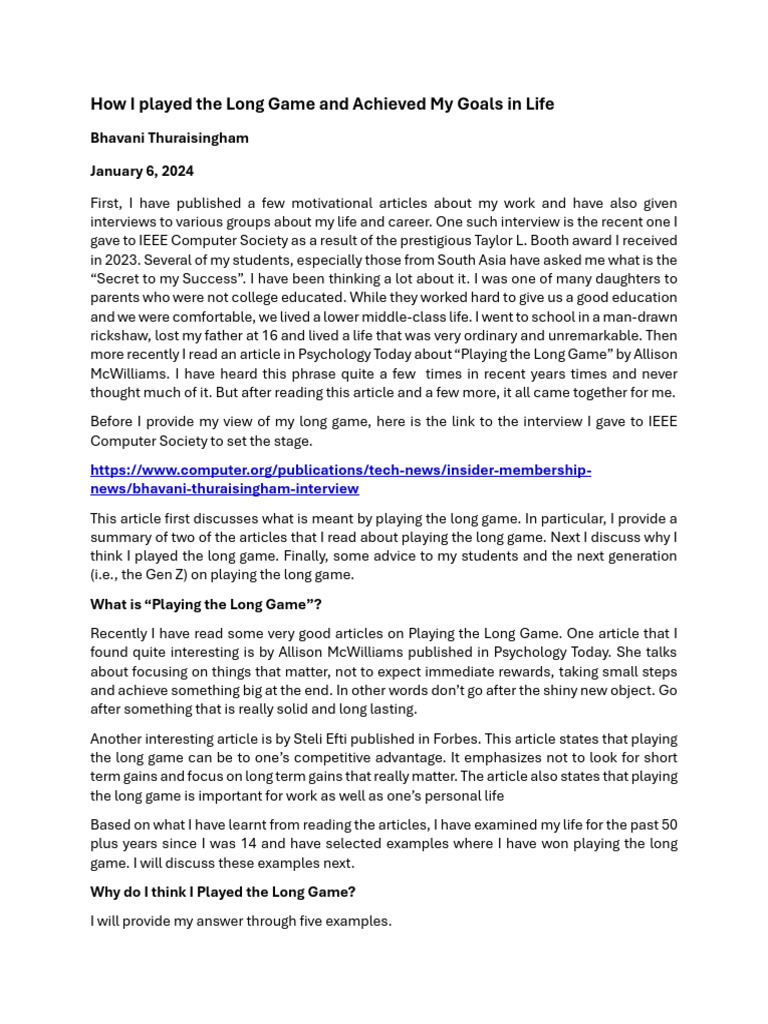 How I Played The Long Game and Achieved My Goals in Life | PDF