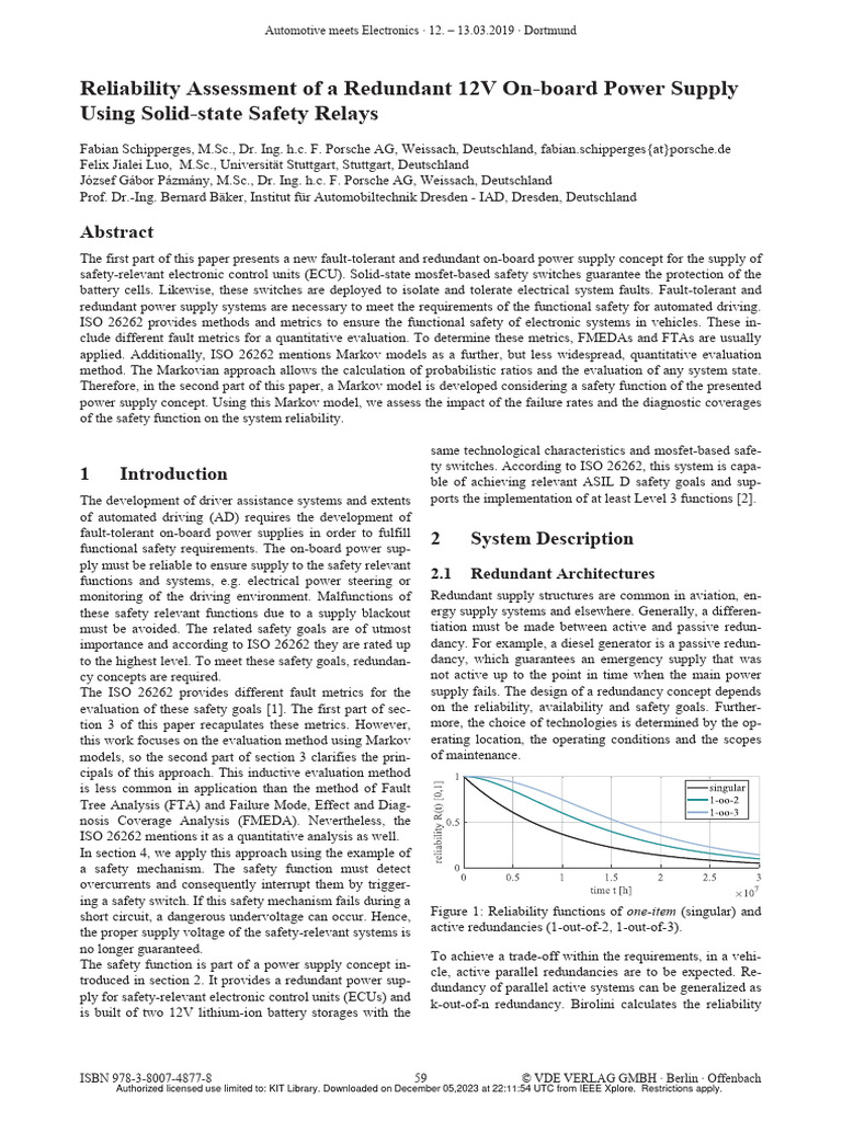 Reliability Assessment of A Redundant 12V On-Board Power Supply Using Solid-State Safety Relays ...