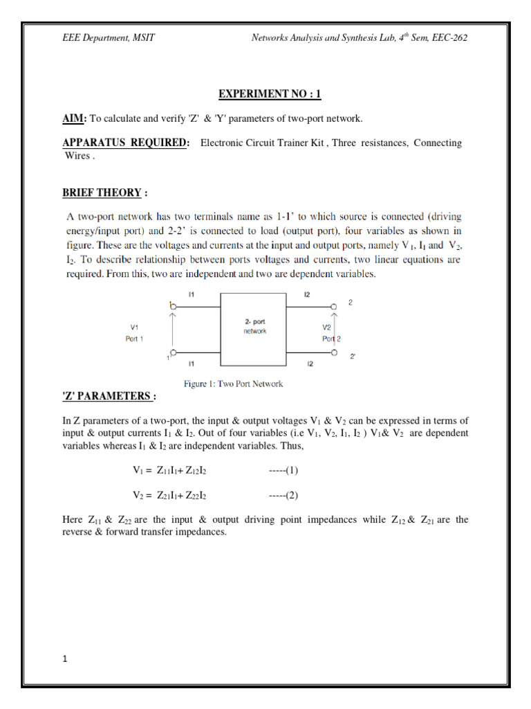 Z and Y Parameters of Two-Port Network | PDF | Network Analysis (Electrical Circuits ...