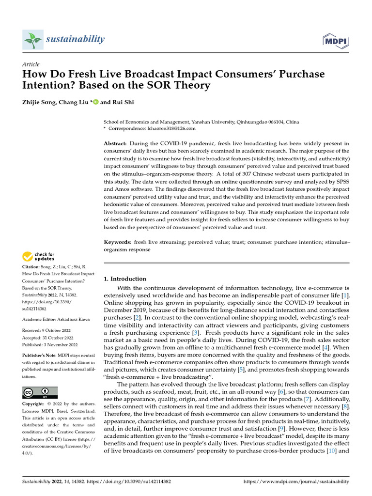 How Do Fresh Live Broadcast Impact Consumers' Purchase Intention? Based On The SOR Theory | PDF ...