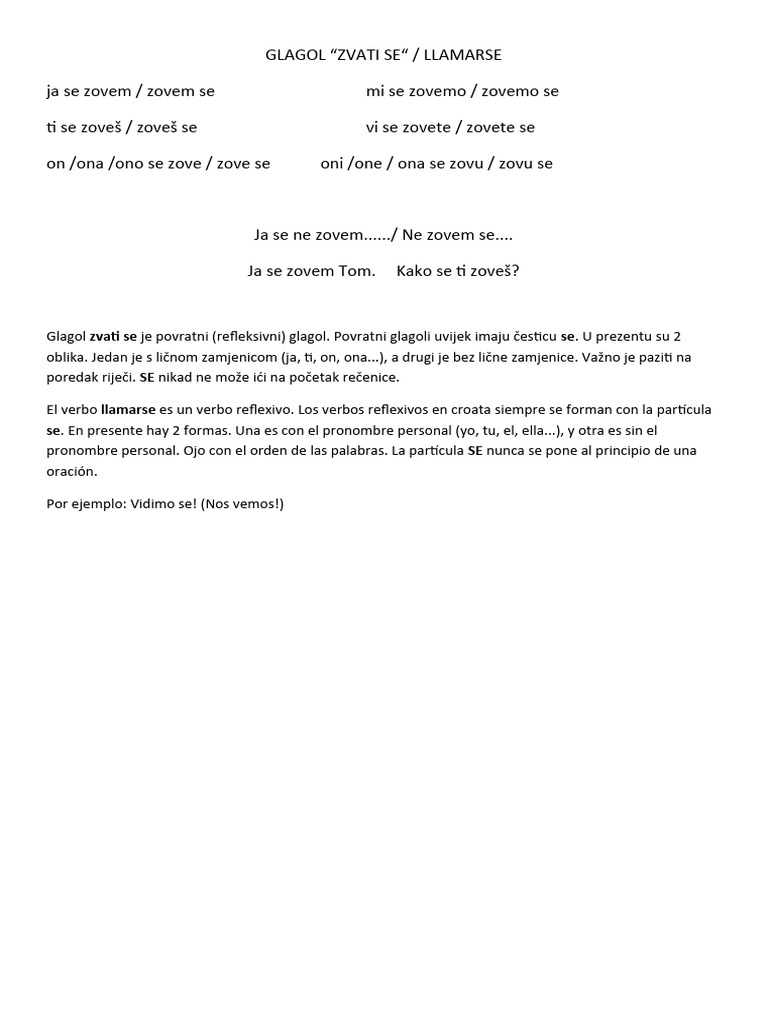 ZVATI SE - LLAMARSE (Verbo Llamarse en Presente) | PDF