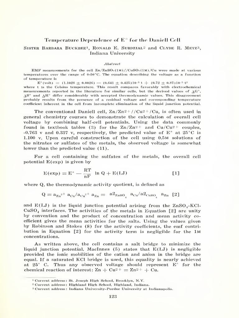 Temperature Effects on Daniell Cell Potential | PDF | Temperature ...