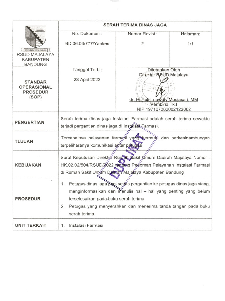 777 Serah Terima Dinas Jaga | PDF