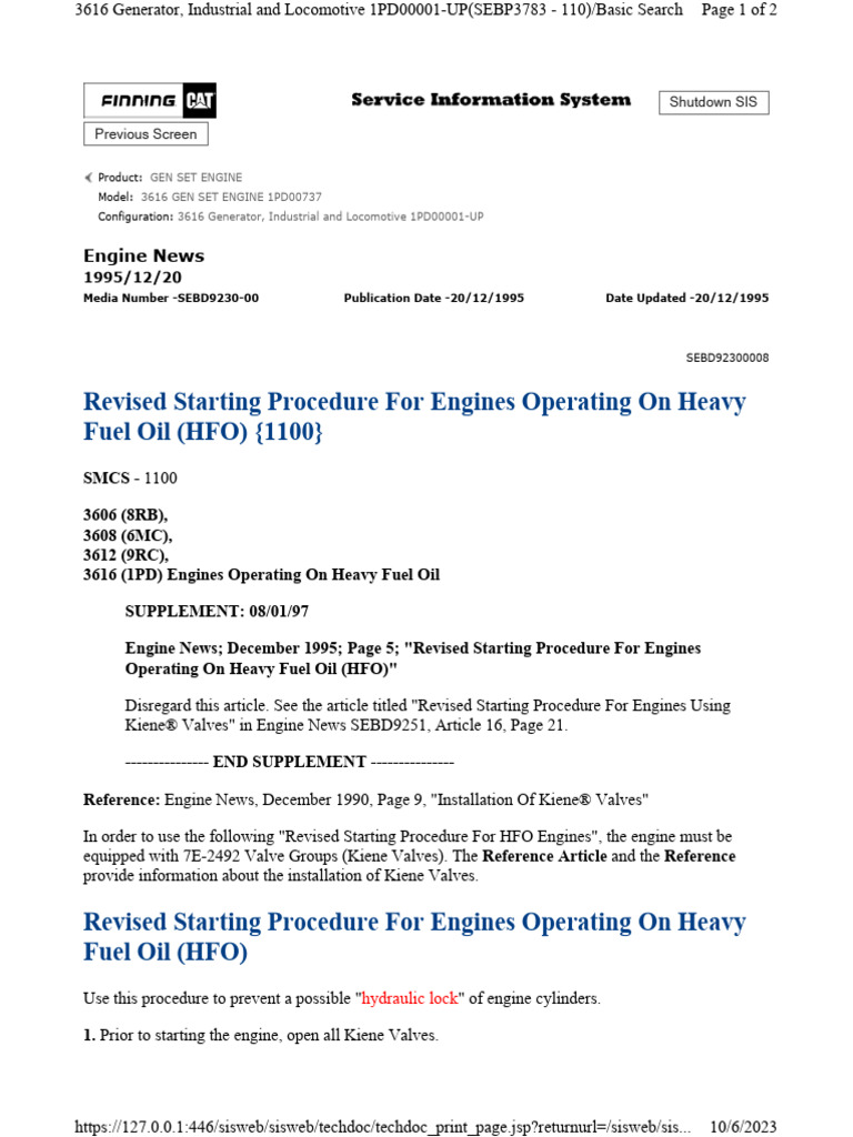 Revised Starting Procedure For Engines Operating On Heavy Fuel Oil ...