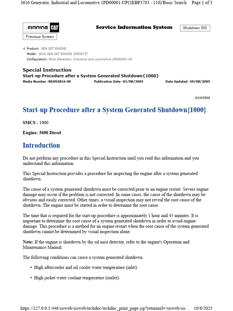 Start-Up Procedure After A System Generated Shutdown (1000) | PDF ...