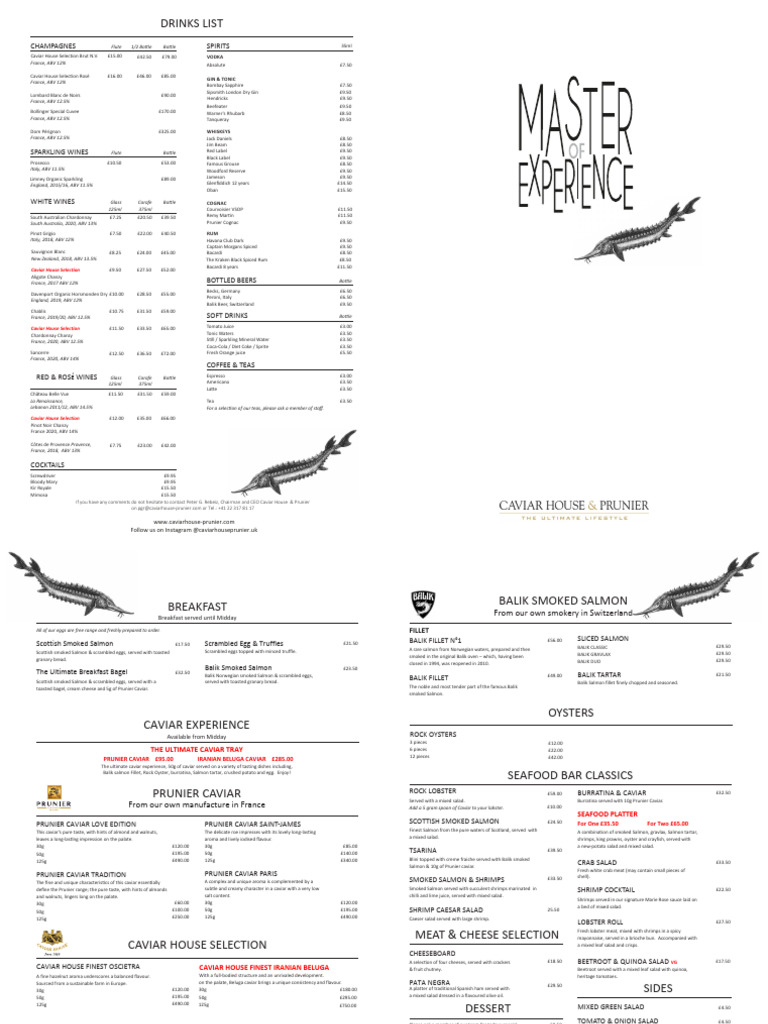 Caviar House & Prunier Drinks Menu | PDF | Salad | Champagne