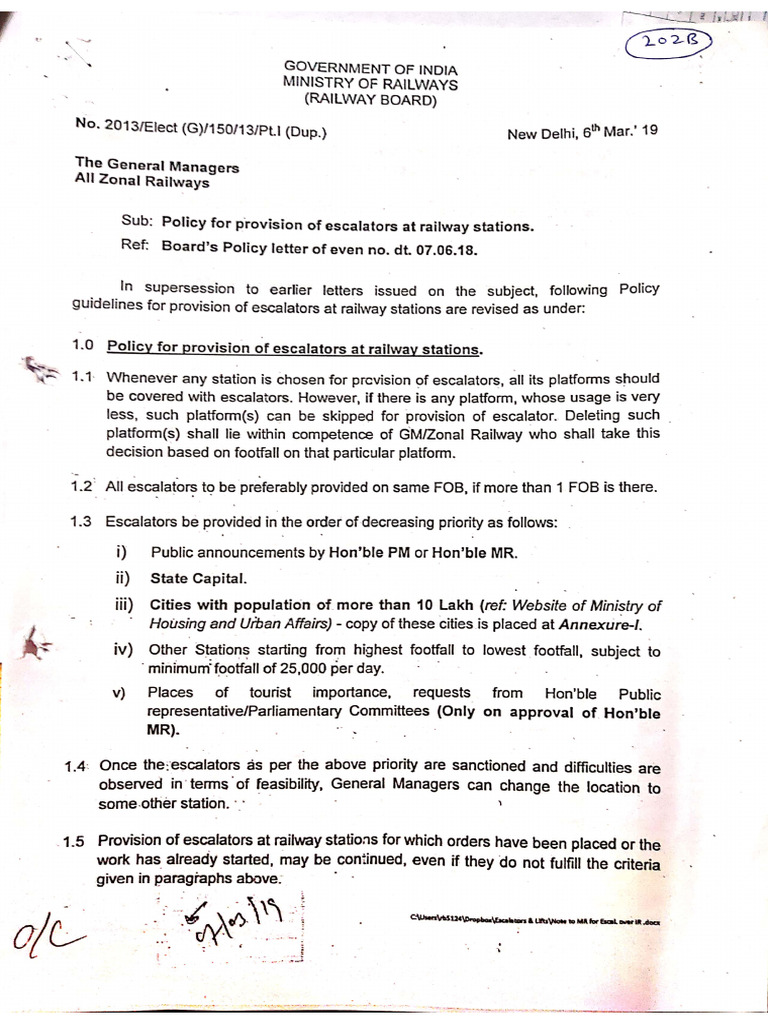 Escalator Lift Rly BD Guideline | PDF