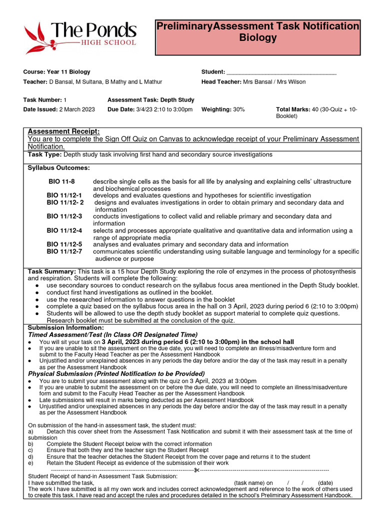 Year 11 Biology Task 1 Notification | PDF | Information | Scientific Method