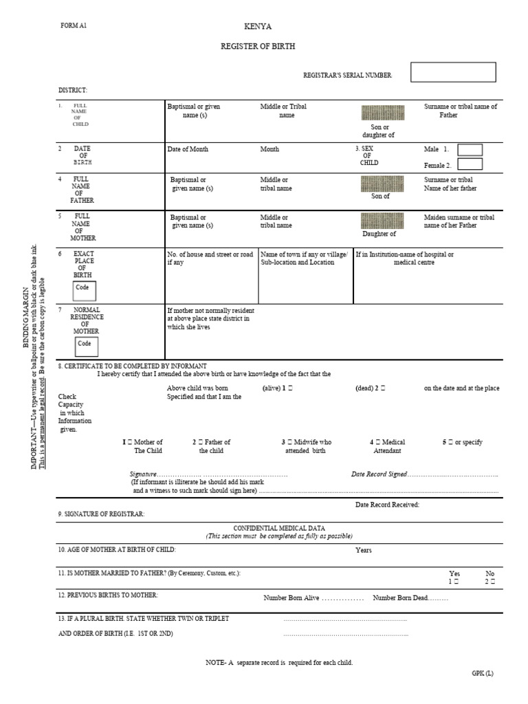 Kenyan Birth Registration Form | PDF