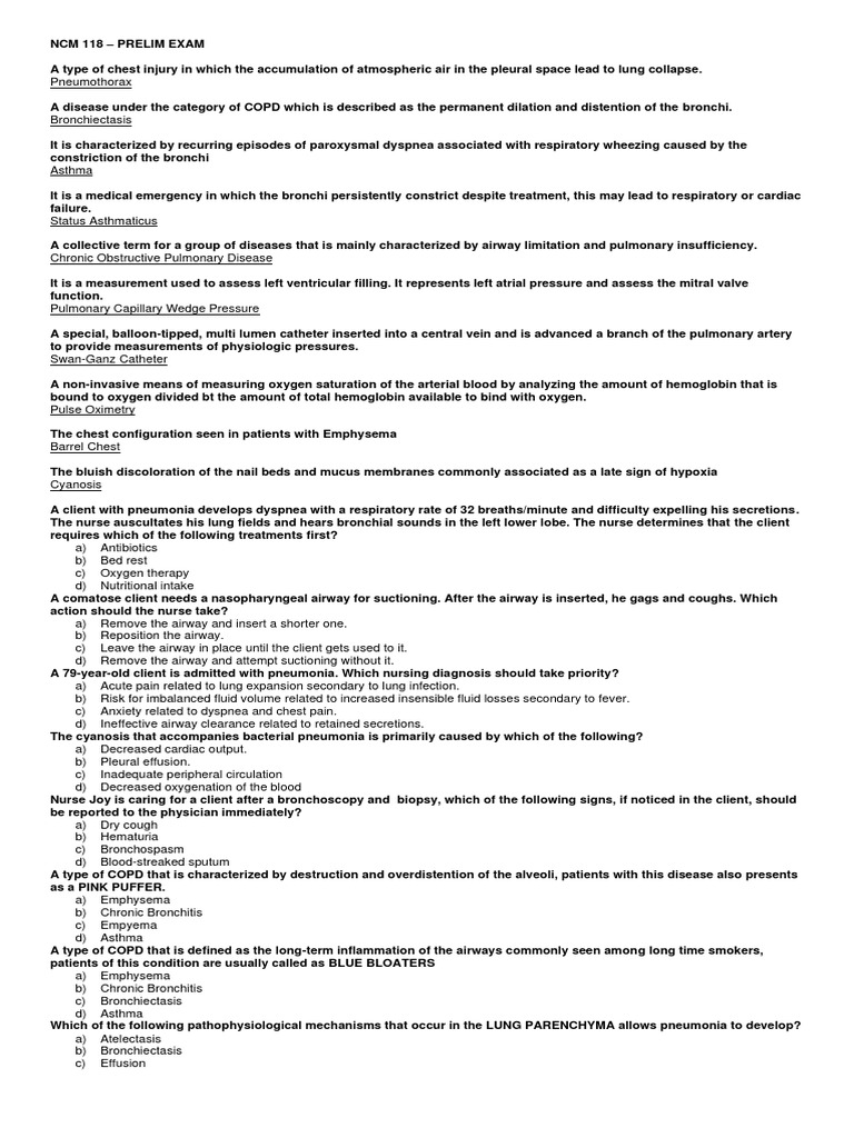 NCM 118 Prelim Exam | PDF
