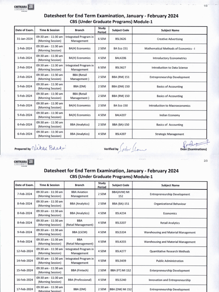 Circular 20240117124733 Date Sheet Cbs (Ug) Module-I (Online) For End ...