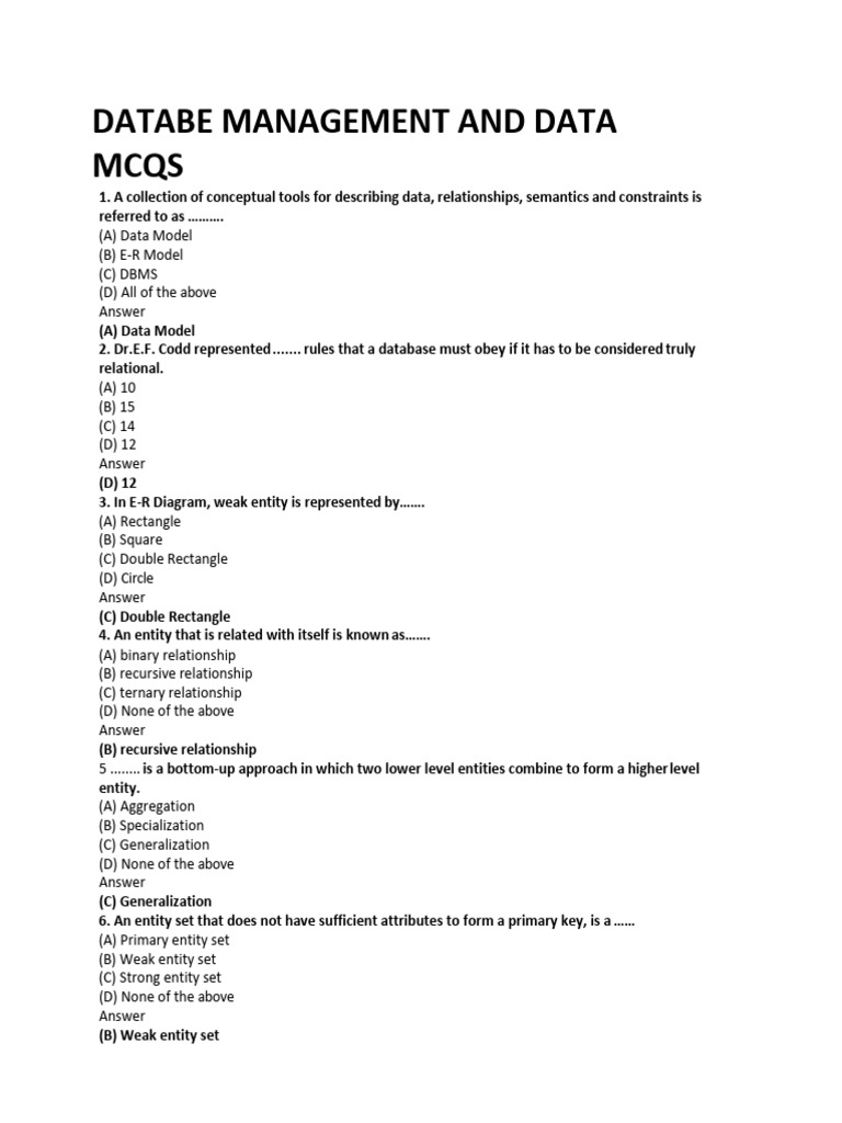 Data Base MGT MCQ | Download Free PDF | Relational Database | Databases