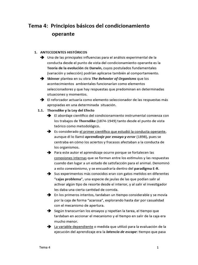 Tema 4 Principios Básicos Del Condicionamiento Operante | PDF | Procesos mentales | Teoria de la ...