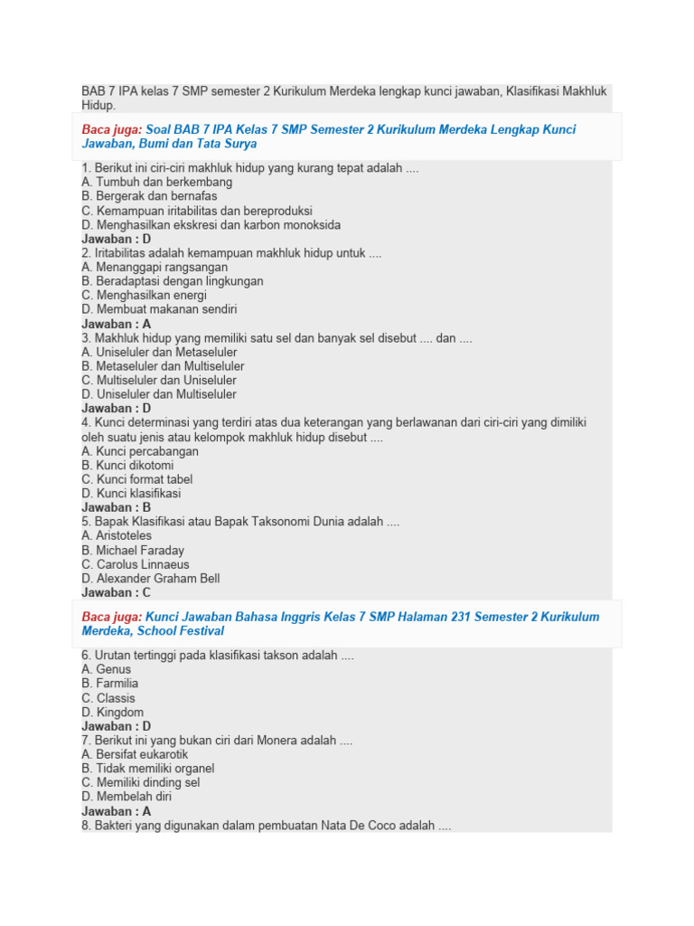 BAB 7 IPA Kelas 7 SMP Semester 2 Kurikulum Merdeka Lengkap Kunci Jawaban | PDF
