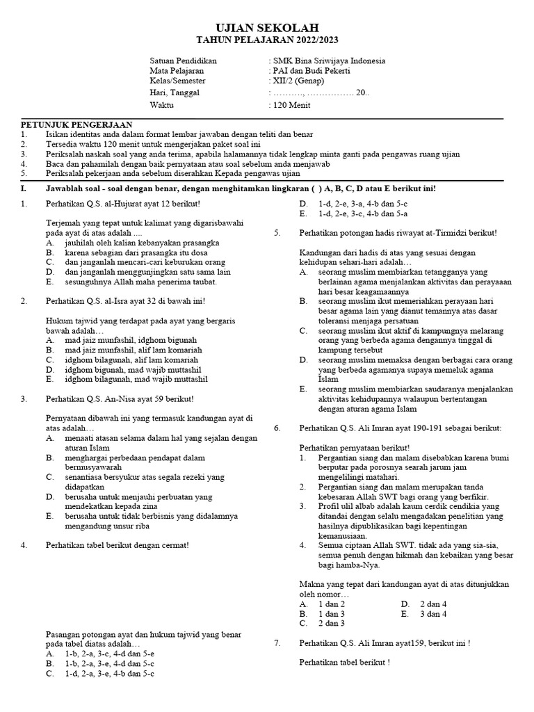 Soal Pai KLS 12 Semester 2 | PDF