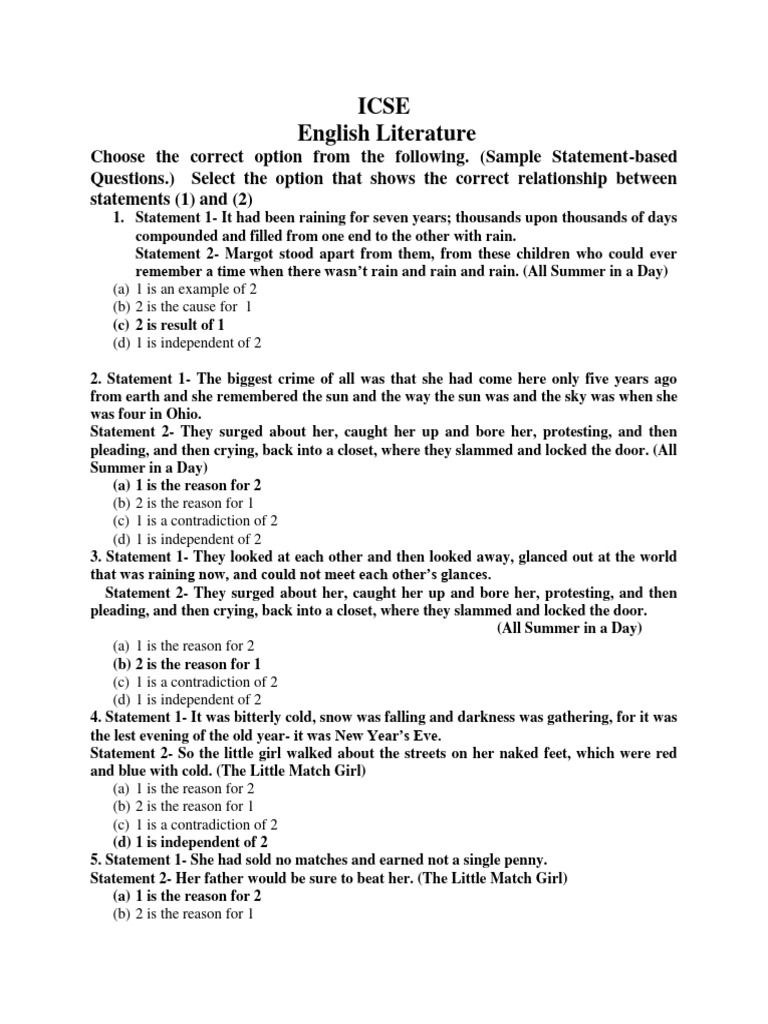 ICSE - Statement Based MCQs | PDF