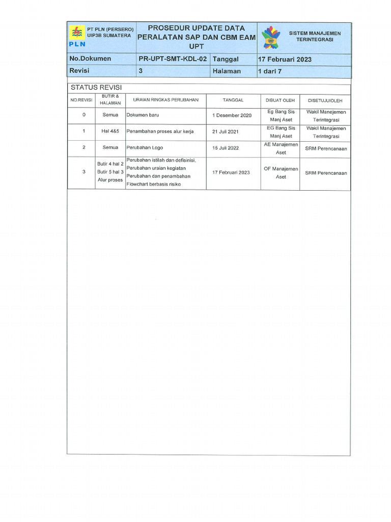 Pr-Smt-Upt-Kdl-02 Prosedur Update Data Peralatan Sap Dan CBM Eam Upt2 | PDF
