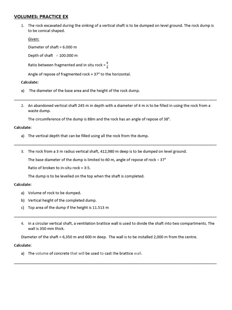 Volumes Practice Exercise | PDF
