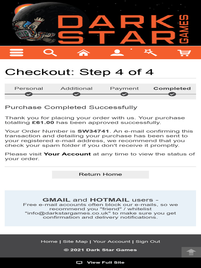 Order Confirmation - Dark Star Games | PDF