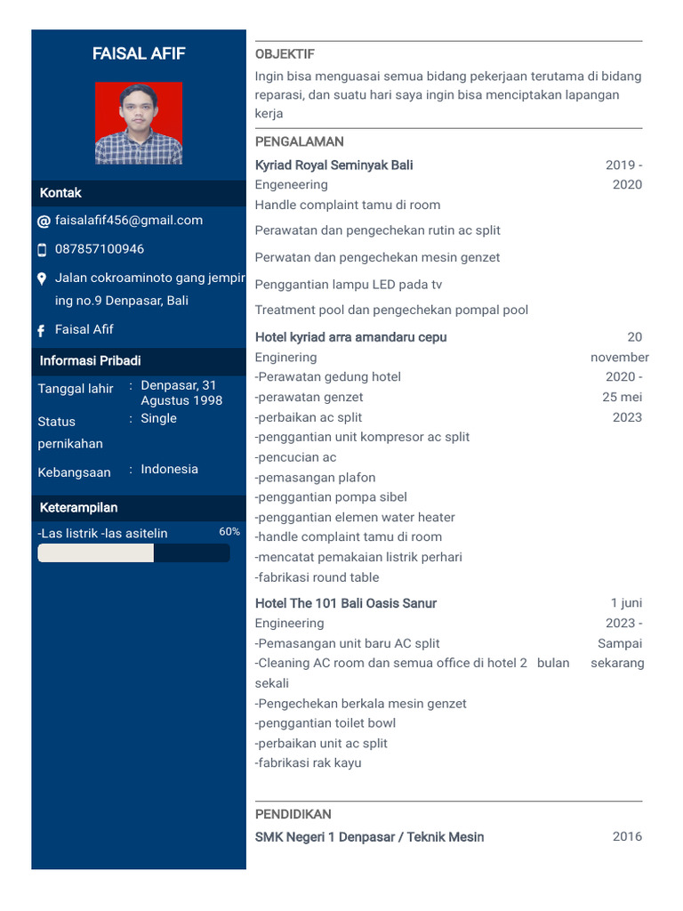 Cv. Faisal Afif - Eng Civil | PDF