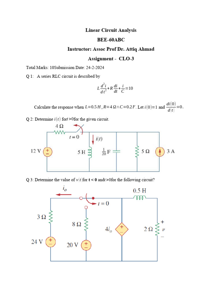 Linear Circuit Analysis Assignment Guide | PDF | Teaching Methods & Materials