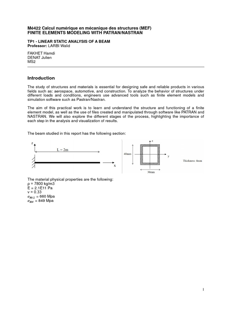 Me422 TP1 Fakhet Denat | PDF | Deformation (Engineering) | Bending